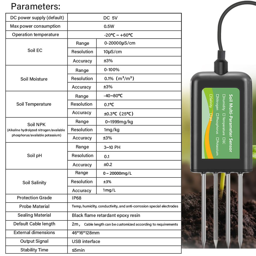 8-in-1 NPK Soil Sensor Probe – Multi-Parameter Tester & Analyzer ...