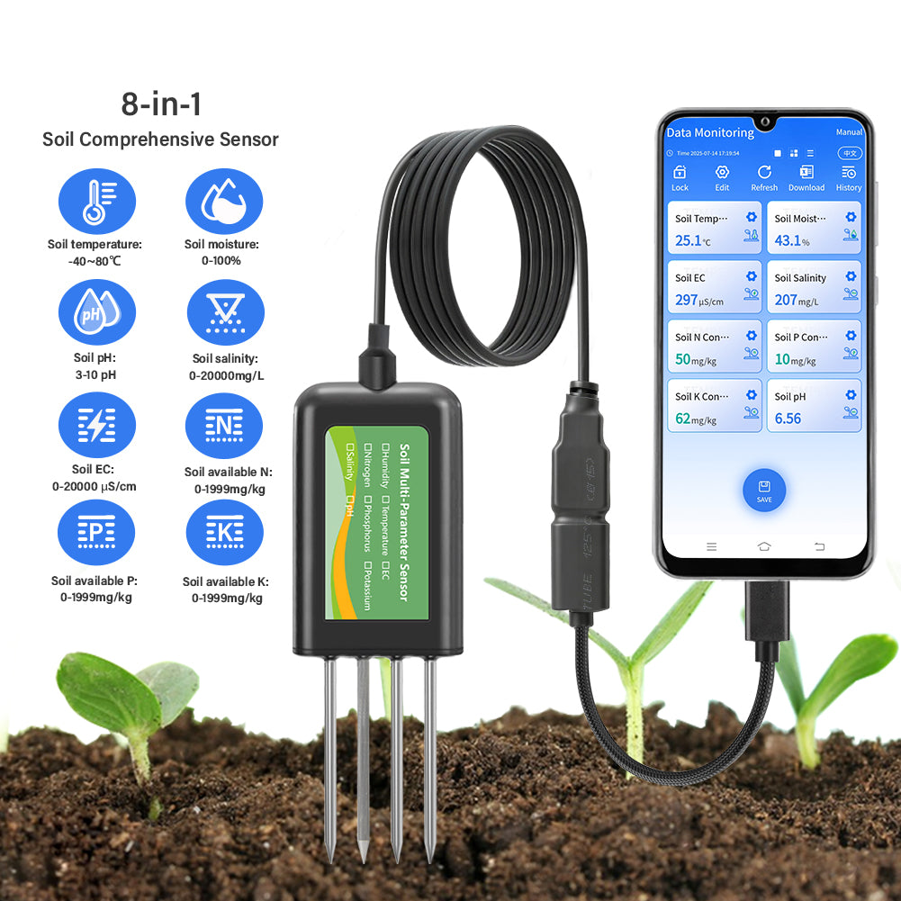 8-in-1 NPK Soil Sensor Probe – Multi-Parameter Tester & Analyzer ...