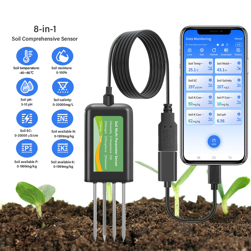 8-in-1 NPK Soil Sensor Probe – Multi-Parameter Tester & Analyzer ...